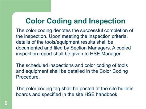 HSE BMS 013 Color Coding And Inspection Ppt