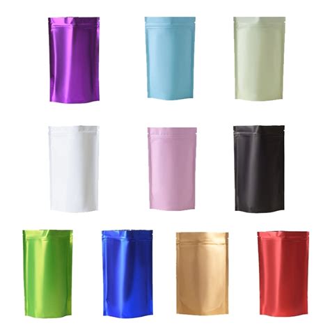 100 개 세트 매트 알루미늄 호일 스낵 스탠드 업 파우치 크기 9x13 3cm 베이지 옐로우