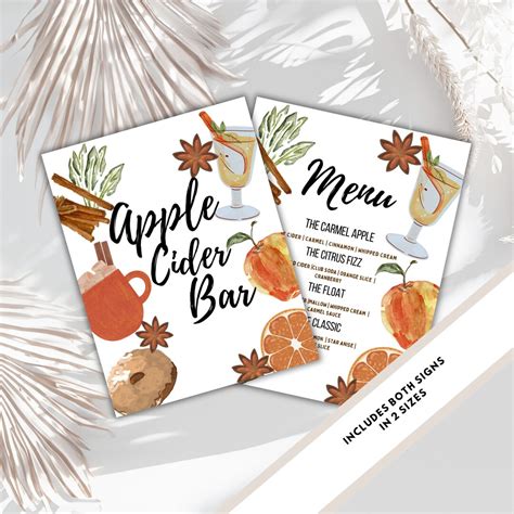 Editable Apple Cider Bar Sign And Menu Fall Party Decor Digital