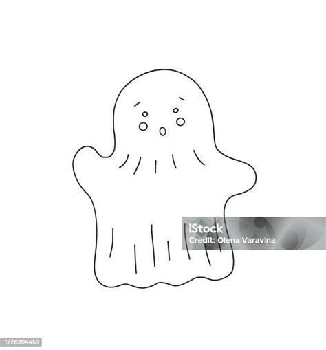 할로윈 휴일 축하 배너 동화 캐릭터 장식을 위한 얼굴 감정 벡터 일러스트레이션 낙서 으스스한 간단한 멋진 캐릭터를 가진 작은 귀여운 윤곽선 유령 감정에 대한 스톡 벡터 아트