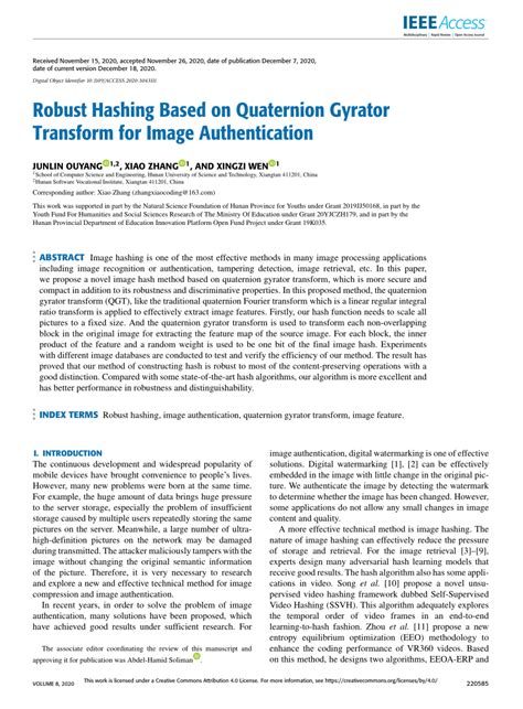 Pdf Robust Hashing Based On Quaternion Gyrator Transform For Image