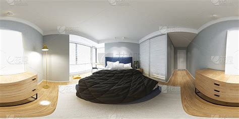 现代酒店房间的3d渲染，360度视图