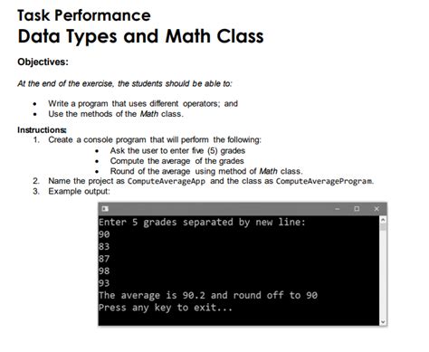 Solved Task Performance Data Types And Math Class