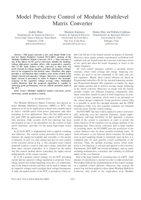 Pdf Model Predictive Control Of Modular Multilevel Matrix Converter
