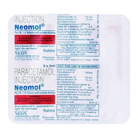 Neomol Paracetamol 2ml Amp At ₹ 513piece Jammu Id 2853316888562