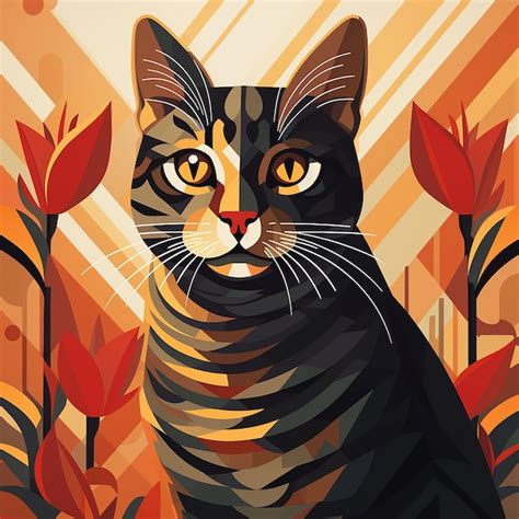 Premium Ai Image A Cat Intricate Patterns In The Style Of Retro Futuristic Monochromatic