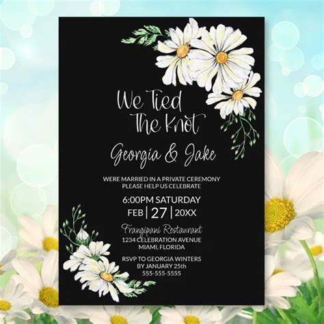 Moody Black With White Daisies Wedding Reception Invitation Zazzle