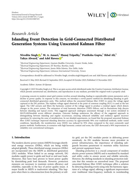 Pdf Islanding Event Detection In Grid Connected Distributed Generation Systems Using Unscented