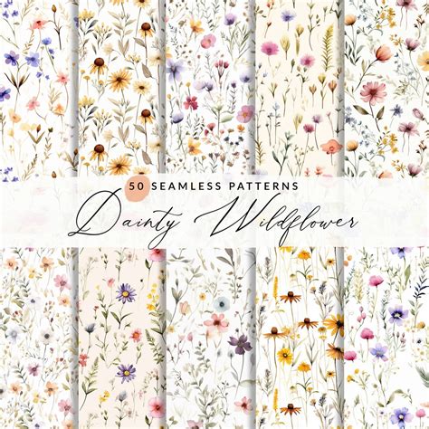 50 Dainty Wildflower Patterns Wildflower Seamless Patterns Set