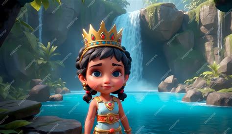 예쁜 드레스를 입은 귀여운 만화 공주 Ai 생성 이미지