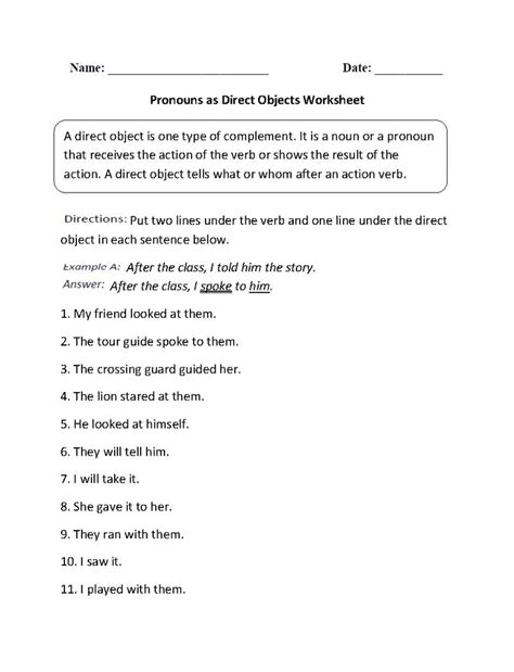 Direct And Indirect Object Worksheets Pronouns As Direct Objects