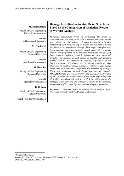PDF Damage Identification In Steel Beam Structures Based On The Comparison Of Analytical