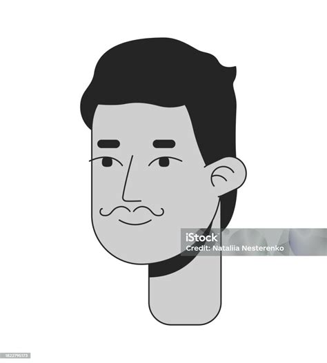 얇은 핸들 바 콧수염 흑백 2d 라인 만화 캐릭터 머리를 가진 남아시아 남자 2차 도형에 대한 스톡 벡터 아트 및 기타 이미지 2차 도형 곱슬 머리 남성 Istock
