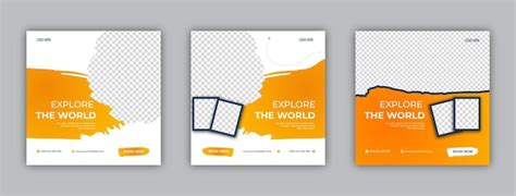 웹 배너의 여름 해변 여행 모험 세트의 여행사 소셜 미디어 포스트 템플릿 디자인 프리미엄 벡터