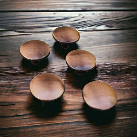 Brushed Copper Cabinet Knobs Round Metal Drawer Handles 138 Etsy
