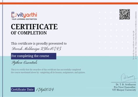 Python Programming Vityarthi Certificateofcompletion