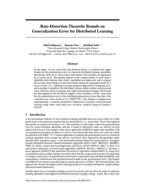 Neurips 2022 Rate Distortion Theoretic Bounds On Generalization Error For Distributed Learning