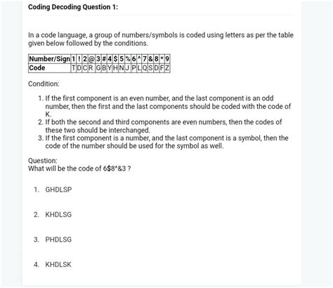 Coding Decoding Question 1in A Code Language A Group Of Numberssymbo