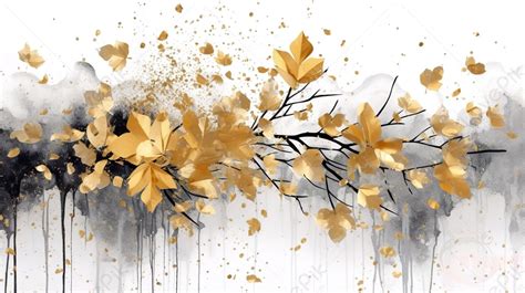 검은색 스플래터 스플래시 캔버스 배경에 황금색과 흰색 3d 나무 잎 흰 잎 배경 현대 꽃 배경 금색 배경 이미지 Hd 흰