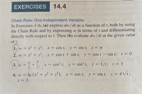 Solved Chain Rule One Independent Variable In Exercises