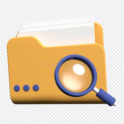 3d Magnifying Glass And Yellow Folder With Files Concept Of Document