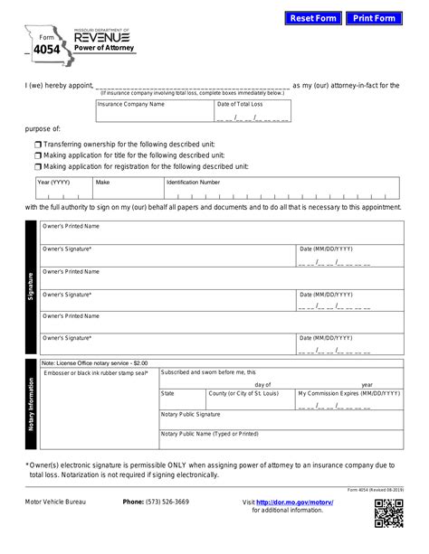 Free Missouri Vehicle Power Of Attorney Form 4054 Pdf Eforms