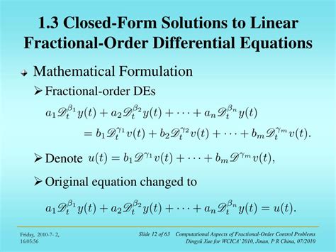 Ppt Tutorial Workshop On Fractional Order Dynamic Systems And Controls Wcica2010 Jinan