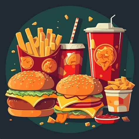 패스트 푸드 플랫 벡터 일러스트 레이 션 프리미엄 벡터