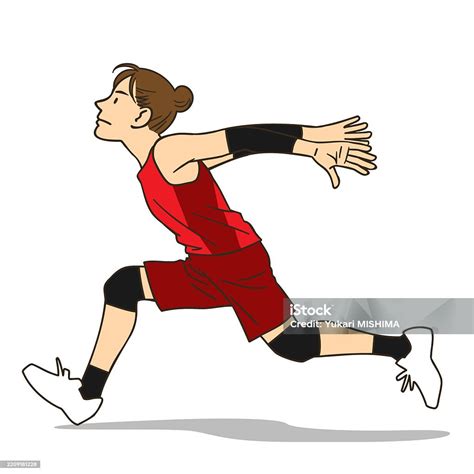 점프 하는 여성 배구 선수 흰색 배경에 벡터 일러스트 레이 션 Championship에 대한 스톡 벡터 아트 및 기타 이미지 Championship 건강한 생활방식