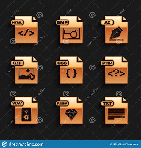 Set Css File Document Ruby Txt Php Wav  Ai Y Html Icon Vector Ilustración Del Vector