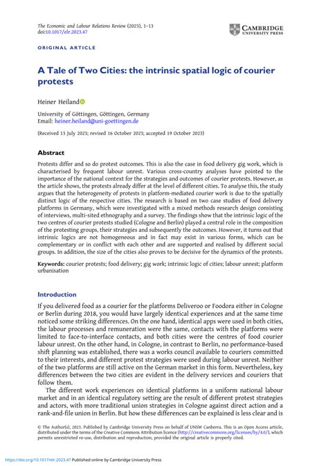 Pdf A Tale Of Two Cities The Intrinsic Spatial Logic Of Courier Protests