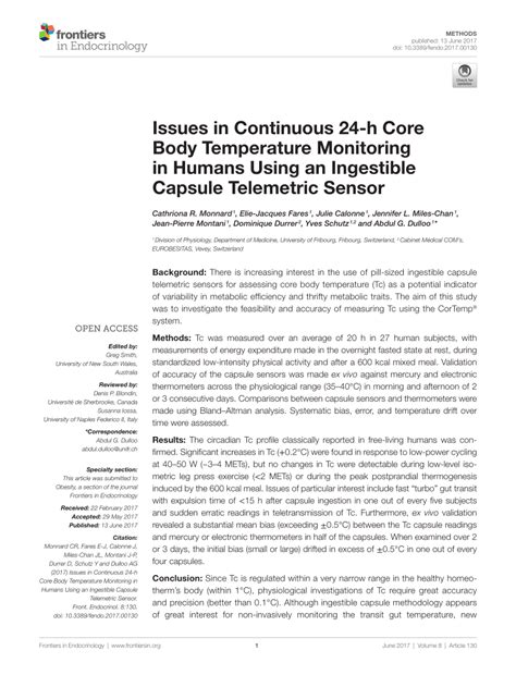 Pdf Issues In Continuous 24 H Core Body Temperature Monitoring In Humans Using An Ingestible