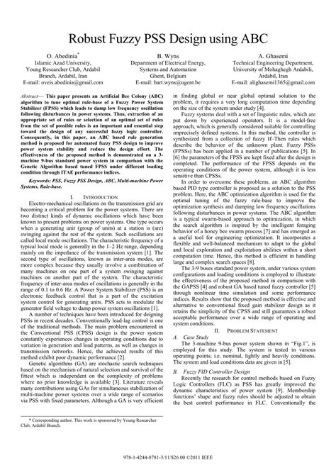 Pdf Robust Fuzzy Pss Design Using Abc