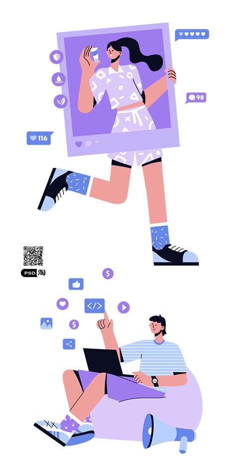 直播卡通简笔画人物网红ai矢量素材：02