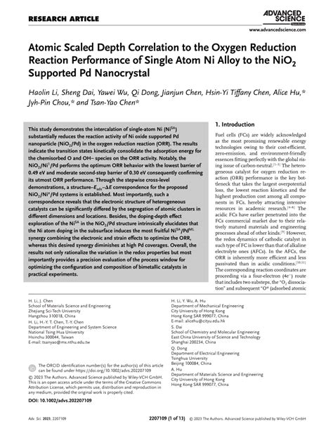Pdf Atomic Scaled Depth Correlation To The Oxygen Reduction Reaction Performance Of Single