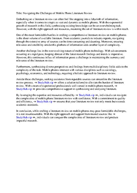 Mobile Phone Literature Review Title Navigating The Challenges Of Mobile Phone Literature