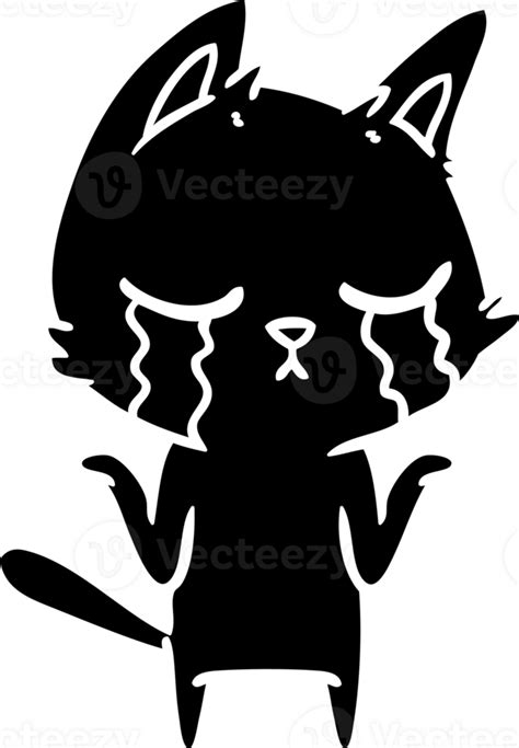Crying Cartoon Cat Shrugging Solid Black Icon 45466824 Png