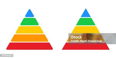 삼각형 피라미드의 컬러 레벨 Maslow 욕구 계층 삼각형 피라미드 차트 단계 둥글고 날카로운 모서리가 있는 피라미드 레이어 다이어그램 피라미드 건축물에 대한 스톡 벡터