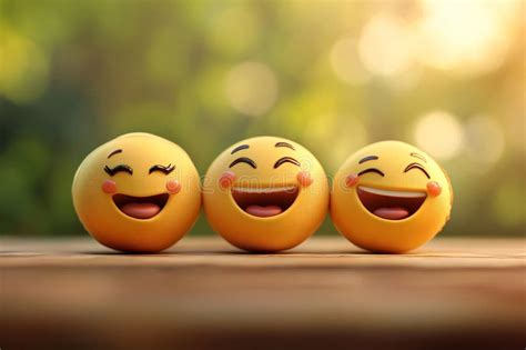 Three Happy Emojis Spread Joy And Laughter Fostering A Positive And Upbeat Vibe Stock