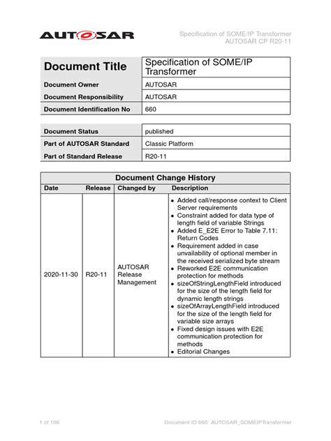 Autosar Sws Someiptransformer Pdf Specification Technical Standard
