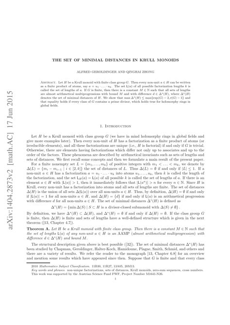 Pdf The Set Of Distances In Krull Monoids