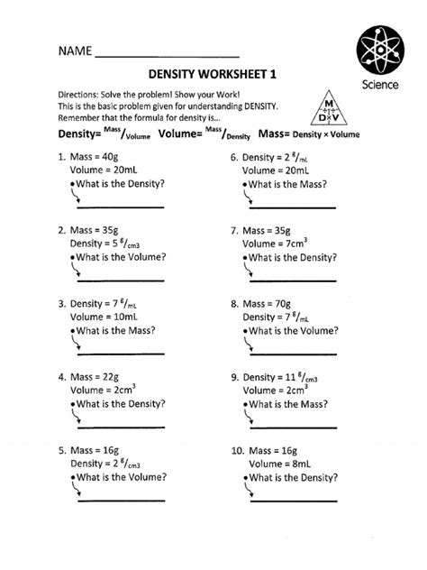 Density Worksheet Pdf Density Volume 40 Off Worksheets Library