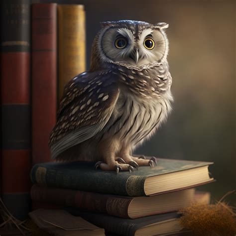 Premium Ai Image Owlsittingonastackofbooksgenerative Ai