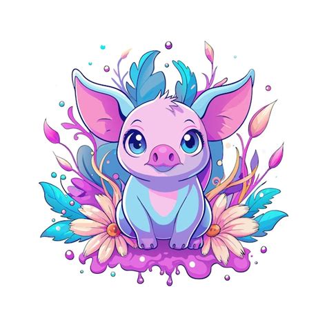 돼지 아기 수채화 꽃 어리 프리미엄 벡터