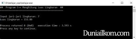 Latihan Kode Program C Menghitung Luas Lingkaran