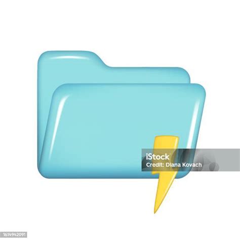 번개가 있는 사실적인 3d 파란색 폴더 장식적인 3d 관리 열린 파일 요소 웹 기호 종이 아이콘 아카이브 기호 흰색 배경에