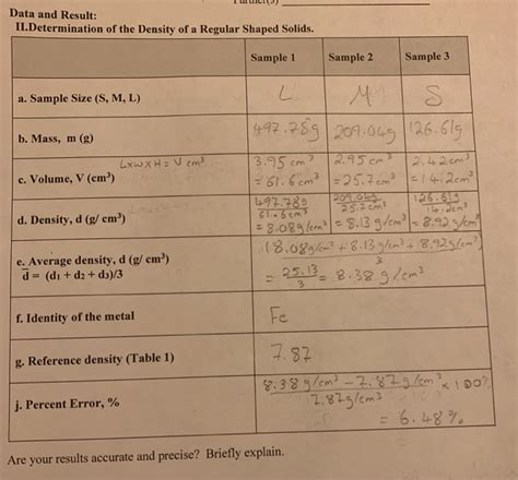 Solved Data And Result II Determination Of The Density Of A Chegg Com
