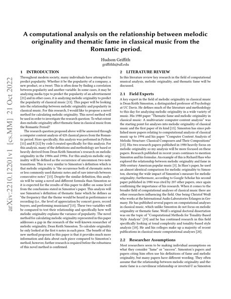 Pdf A Computational Analysis On The Relationship Between Melodic Originality And Thematic Fame