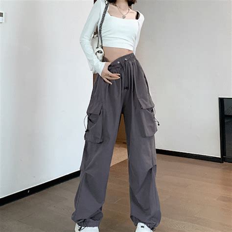옥수수클로젯 여름신상캐주얼 스트릿 카키 카고바지 스트링 길이조절 밴딩 조거팬츠 하이웨스트 아메카지 블랙 트레이닝 추리닝 댄스 운동 건빵바지 고프 코어룩 스트릿 하렘팬츠
