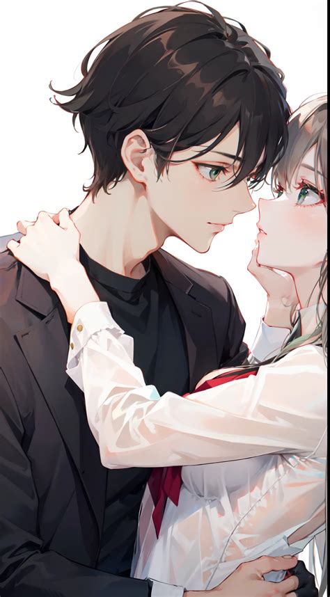 서로 포옹하는 사랑에 애니메이션 커플 Seaart Ai